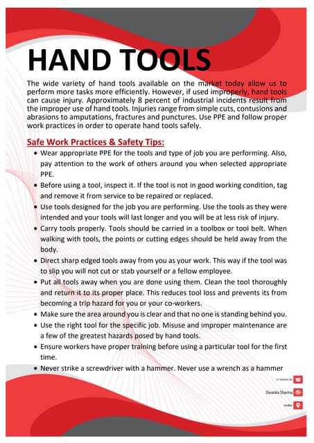 Safety procedures in using hand tools and equipment | PPTX | Medical Health