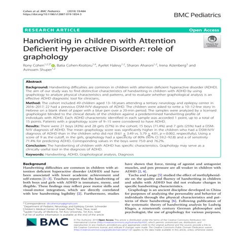 Handwriting in children with attention deficient hyperactive disorder ...