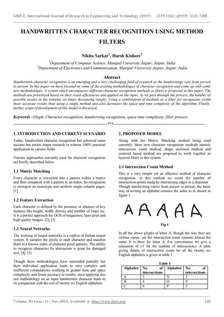 Handwritten Character Recognition Using Method Filters Pdf