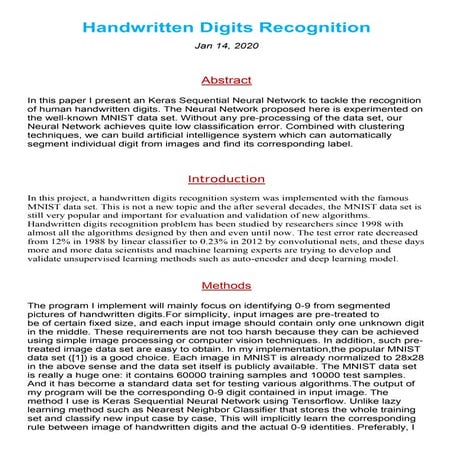 Handwritten Digits Recognition Report Pdf