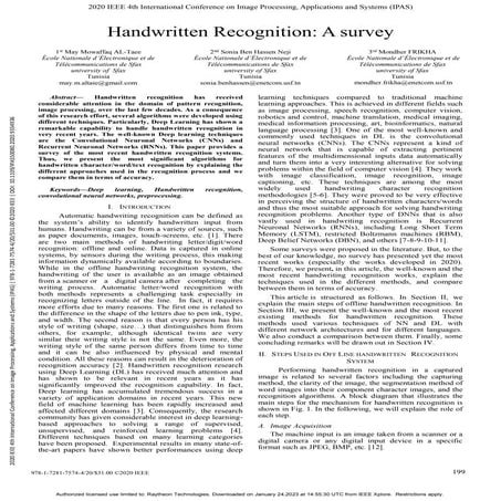 Handwritten Recognition A Survey Pdf