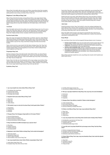 Individu (nilai ketaatan & penderhakaan hikayat hang tuah) | DOCX