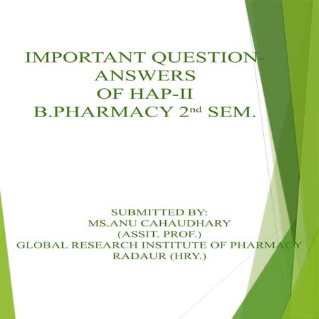 HAP-II important questions.pptx B.PHARMACY 2ND SEMESTER | PPTX