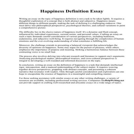 Happiness Definition Essay | PDF