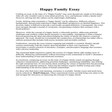 Happy Family Essay. My Family - Short Essay, Brief Essay, 5 lines about My Family Short ... | PDF