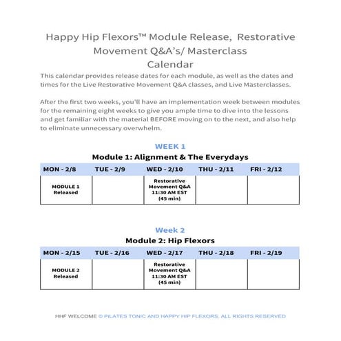 Happy hip flexors spring 2021 calendar | PDF