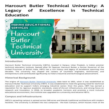 Harcourt Butler Technical University A Legacy of Excellence in ...
