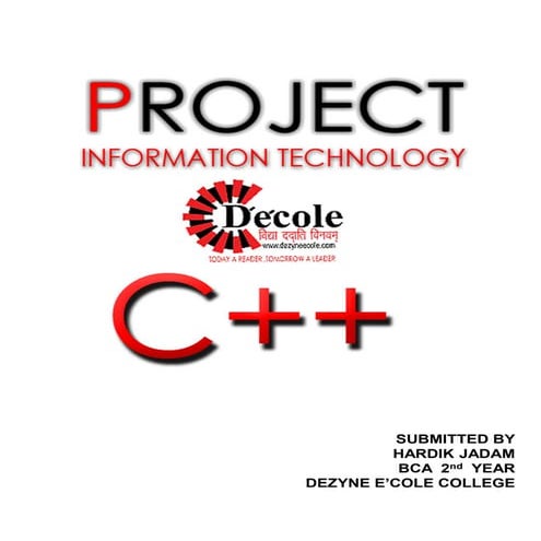 Bhagyashree Bhatia ,3rd Year BCA,Project on C++ Language | PDF