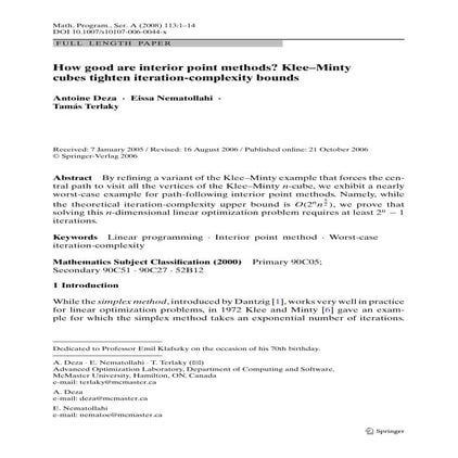 How good are interior point methods? Klee–Minty cubes tighten iteration-complexity bounds | PDF