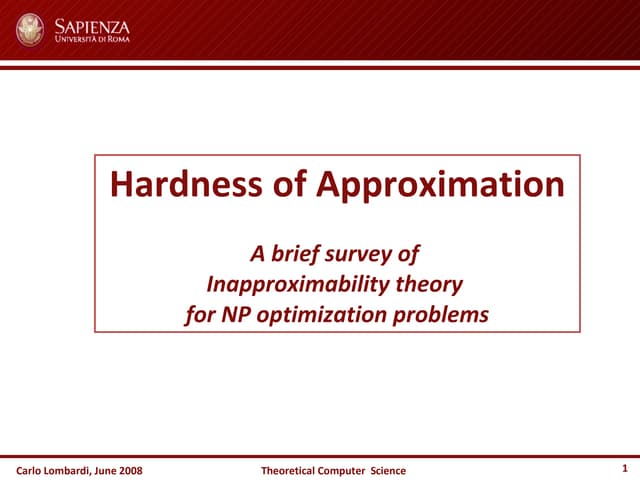 Hardness of approximation | PPT Hardness of approximation | PPT