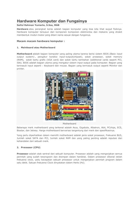 Presentation pengenalan perangkat keras komputer | PPT