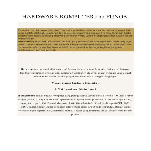Hardware komputer dan fungsi | PDF