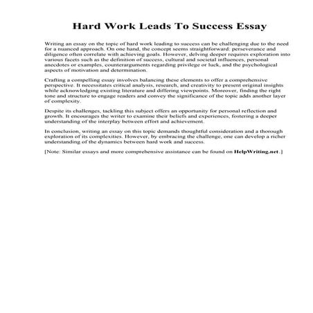 Hard Work Leads To Success Essay. Syracuse University College of Law | PDF