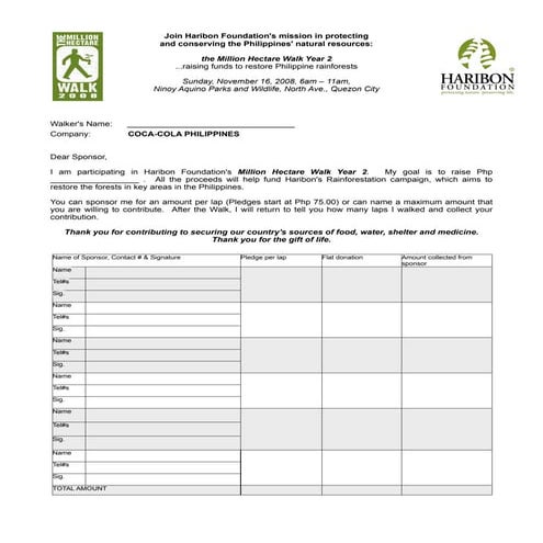 Haribon Million Hectare Walk Pledge Form | PDF