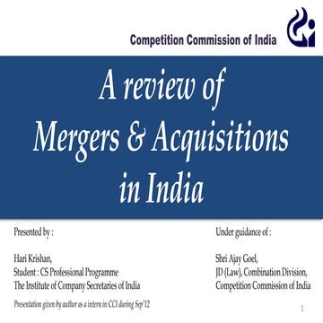 A Review of Mergers and Acquisitions in India | PDF