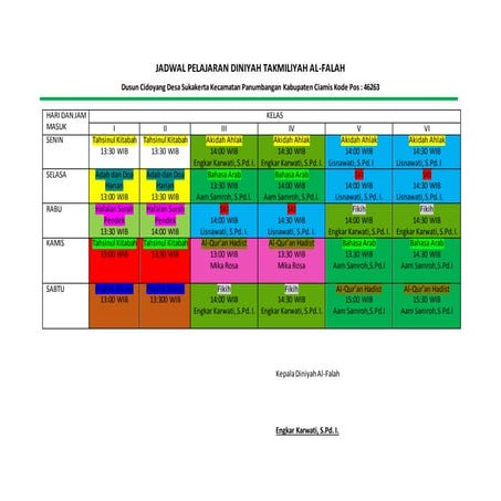 Hari dan jam masuk diniyah al falah | DOCX