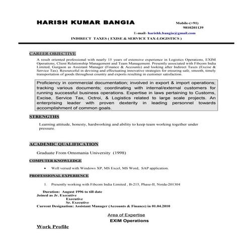 Harish bangia cv 1 | PDF