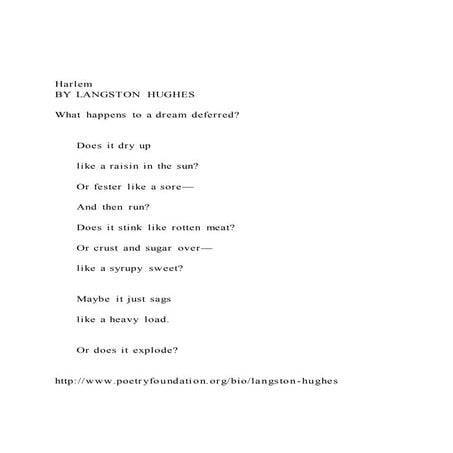 Harlem by langston hughes what happens to a dream defer | DOCX