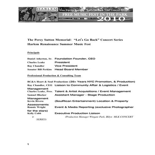 Harlem Renaissance Summer Music Fest Summarized Percy Sutton Generic | PDF