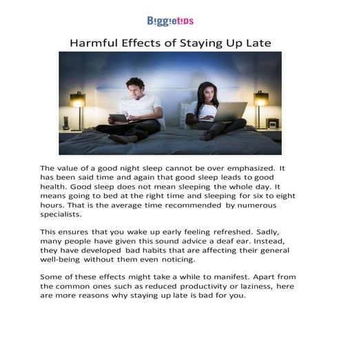 Harmful effects of staying up late | DOCX