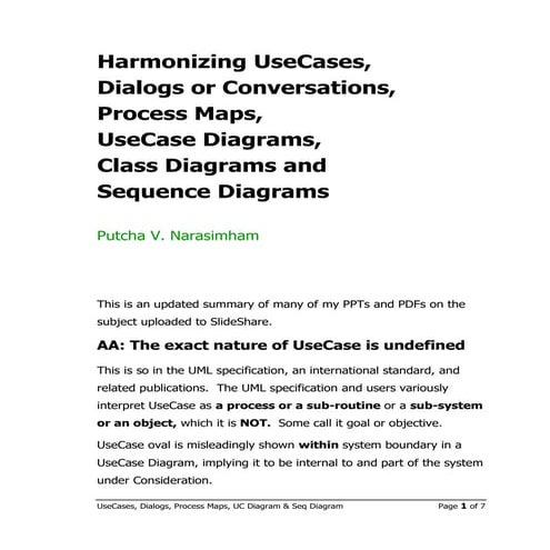 Harmonizing use cases, dialogs or conversations, process maps, usecase diagram and sequence ...