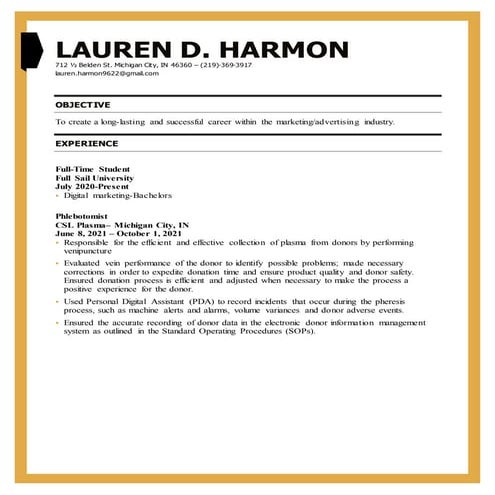 Lauren Harmon Resume | DOCX