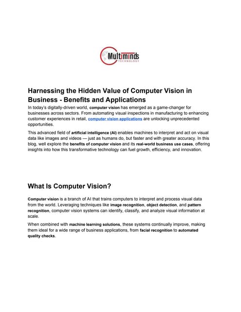 Utilizing computer vision to change the “vision” of modern and complex ...