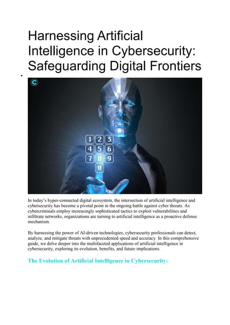 Cybersecurity artificial intelligence presentation | PPTX