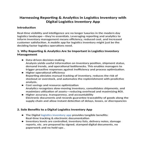 Harnessing Reporting & Analytics in Logistics Inventory with Digital ...
