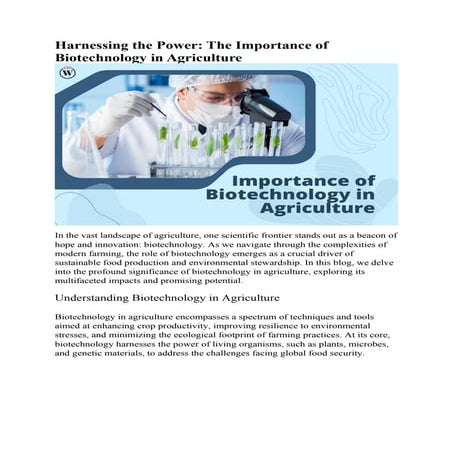 The Importance of Biotechnology in Agriculture | CIO Women Magazine | PDF