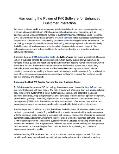 Harnessing the Power of IVR Software for Enhanced Customer Interaction.pdf Harnessing the Power of IVR Software for Enhanced Customer Interaction.pdf