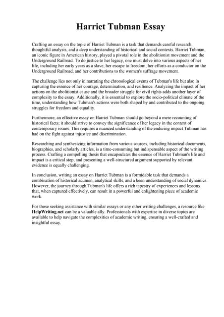 Essay On Harriet Tubman. Davidson College | PDF