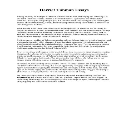 Harriet Tubman Essays. North Central State College | PDF