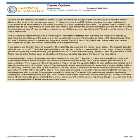 Harrison Assessments Sample Report Career Options | PPT