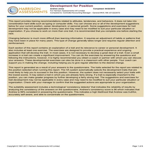 Harrison Assessments Sample Report Development for Position | PDF