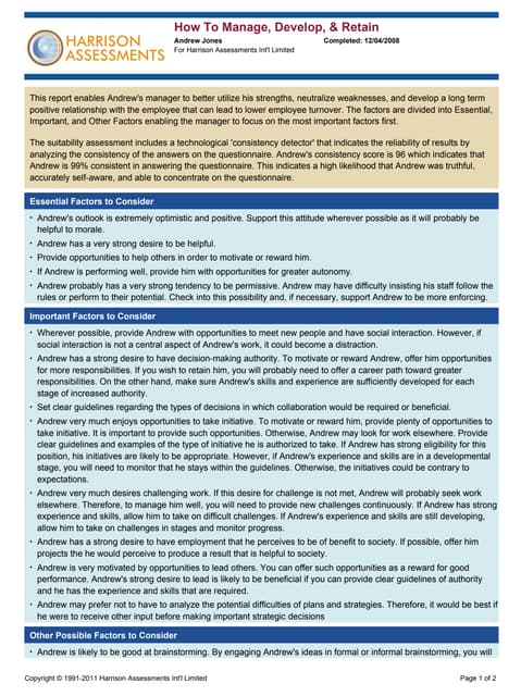 Harrison Assessments Sample Report Job Success Analysis | PDF