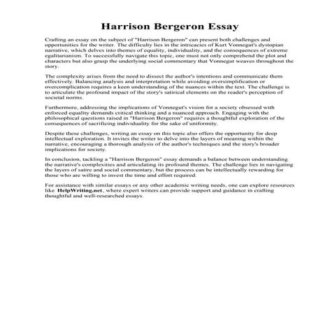 Harrison Bergeron Essay. Harrison Bergeron - Utopia essay English ...