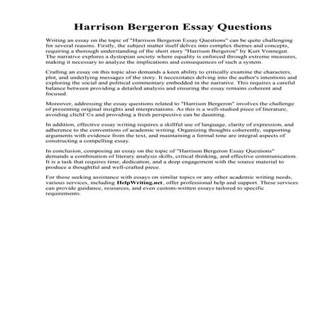 Harrison Bergeron Essay Questions | PDF