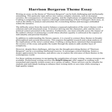Harrison Bergeron Theme Essay. Harrison bergeron theme essay. Harrison ...