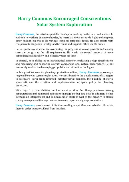 Harry Coumnas Envisions a Pivotal Role in the Future of Space ...