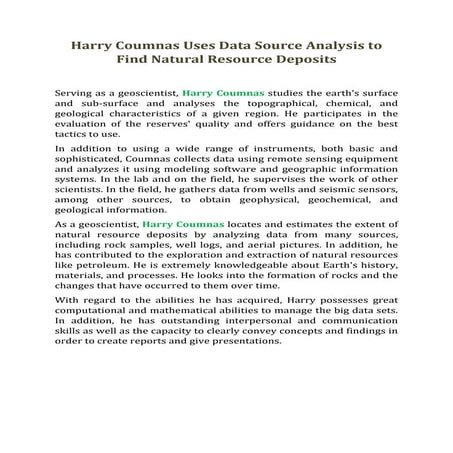 Harry Coumnas Uses Data Source Analysis To Find Natural Resource Deposits Pdf