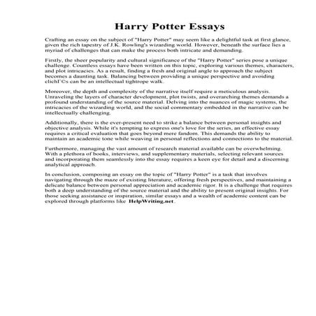 Harry Potter Essays. Harry Potter Book Review Essay - MorgansrBlackwell ...