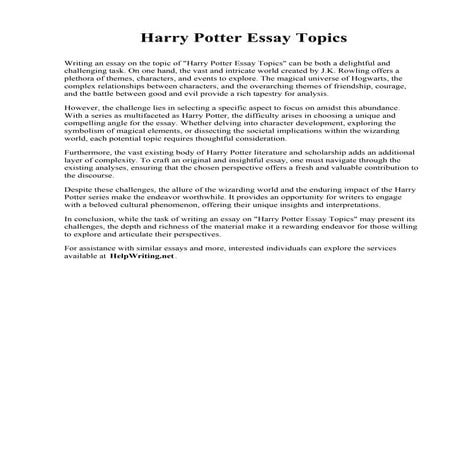 Harry Potter Essay Topics. Wheelock College | PDF