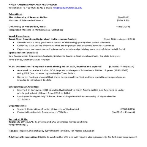 Resume of Naga Harshavardhana Reddy Kolli | PDF