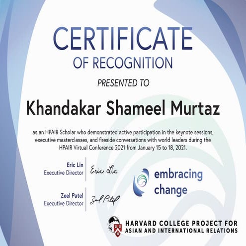 HPAIR Harvard Conference 2021 certificate | PDF