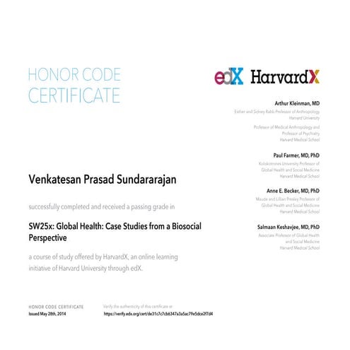 HarvardX - SW25x Global Health: A Biosocial Perspective Certificate VPS ...