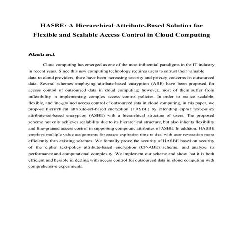 Hasbe A Hierarchical Attribute Based Solution For Flexible And Scalable Access Control In Cloud
