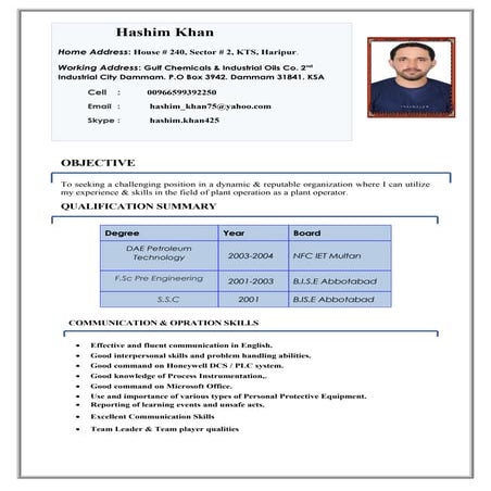 Hashim khan cv | DOC | Chemistry | Science