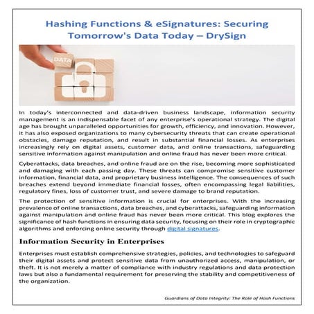 Hashing Functions And Esignatures Securing Tomorrows Data Today Drysign 4753