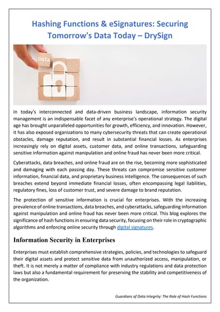 Hashing Functions And Esignatures Securing Tomorrows Data Today Drysign 4753